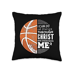 Christian Basketball Can Do All Things Through Christ Throw Pillow, 16x16, Multicolor