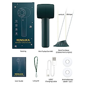 KENSUKA Portable Handheld Fan with Aromatherapy HA1, Personal USB Rechargeable Mini Turbo Fan with 3 Speed Adjustable and Desk Base, Pocket Hand Fans for Women, Travel, Makeup, Outdoor, Indoor.