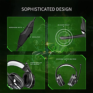 Kikc PS4 Gaming Headset with Mic for Xbox One, PS5, PC, Mobile Phone and Notebook, Controllable Volume Gaming Headphones with Soft Earmuffs, Headphones for Kid - White