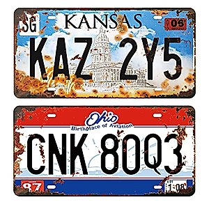 Panguru 2 Pieces Prop License Plates from Supernatural, Metal Stamped Number Tags, Movie Prop Vanity Plate, 12x6 inches
