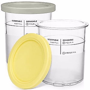 FIRJOY 24 oz. Containers | Extra Replacement Pints and Lids for Ninja Creami Deluxe - Compatible with NC501, NC500 Series (2 Pack - Grey, Yellow)