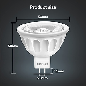 Torkase 10 Pack MR16 LED Bulbs, 5W 12V, GU5.3 Bi-Pin Base, 40 Degree Spot Light, 50-Watt Equivalent, 500-Lumen, Non-Dimmable, 3000K Warm White Landscape Track Lighting