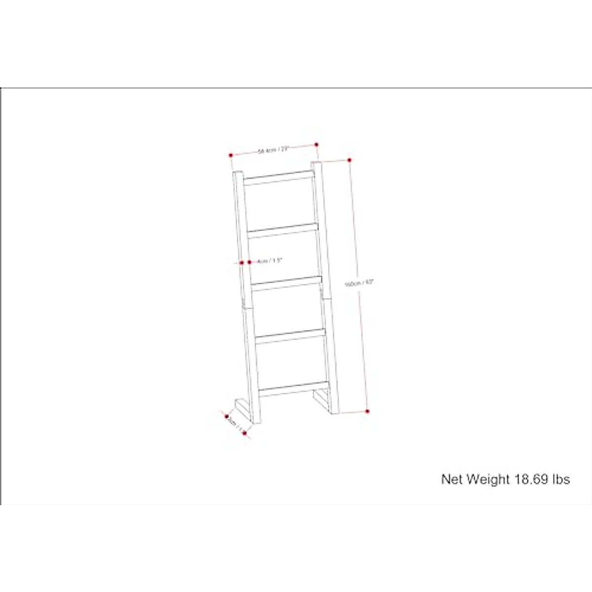 SIMPLIHOME Bray Solid Acacia Wood Contemporary Bath Towel and Blanket Ladder Shelf, 23 inch, Natural Walnut
