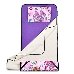 KRAND Kids Nap Mat with Washable Pillow and Blanket All-in-One Comfy Bedding for Toddler Boys & Girls Preschool Daycare Cot,Features 100% Cotton Sleep Side and Elastic Straps-Pink Castle