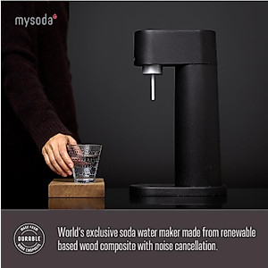 Mysoda Woody Sparkling Water Maker - Silent Carbonated Water Machine Made of Renewable Wood Composite and 1L Water Bottle - Without CO2 Cylinder - Seltzer Maker Machine - Colour Black