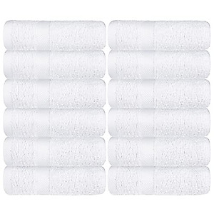 Wealuxe White Hand Towels for Bathroom 12 Pack 16x27 Inch, Cotton Hand Towel Bulk for Gym and Spa, Soft Extra Absorbent Quick Dry Terry Bath Towels