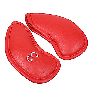 Sword &Shield sports 12pcs Thick Synthetic Leather Golf Iron Head Covers Set Headcover Fit All Brands Titleist, Callaway, Ping, Taylormade, Cobra, Nike, Etc (Red)