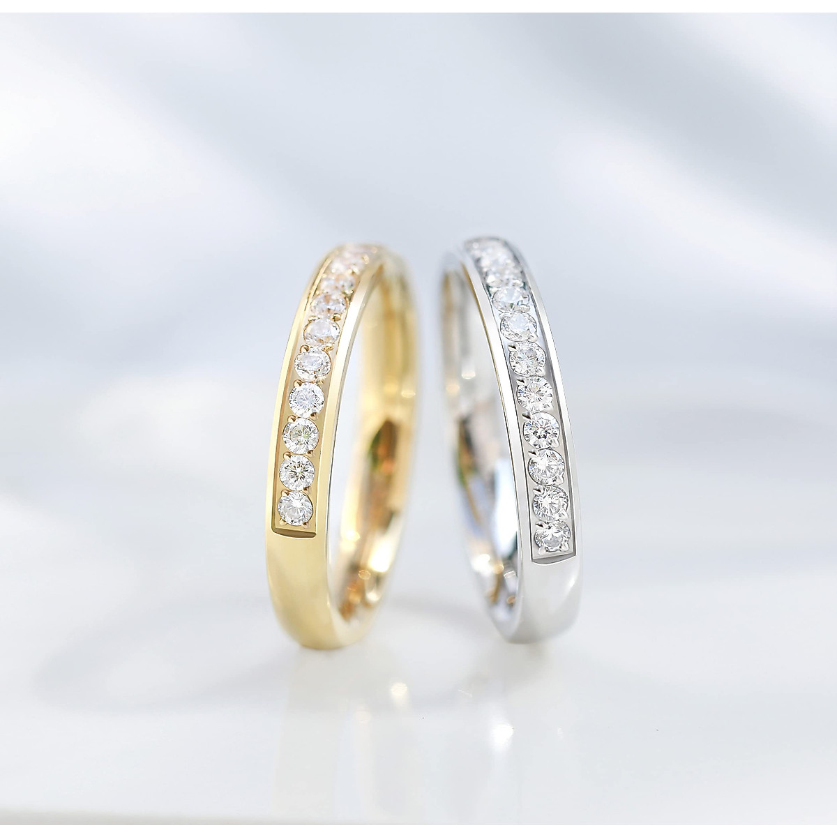 Monkton 3.5mm Women Half Eternity Bands Cubic Zirconia Promise Ring Stainless Steel Wedding Band Size 3-12.5, Silver, Size 7