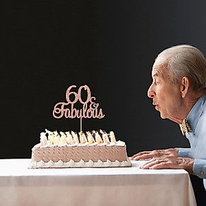 Gyufise Rose Gold Glittery 60 & Fabulous Birthday Cake Topper for 60th Birthday Party Decorations 60 Birthday Cake Decorations Supplies 1 Pack