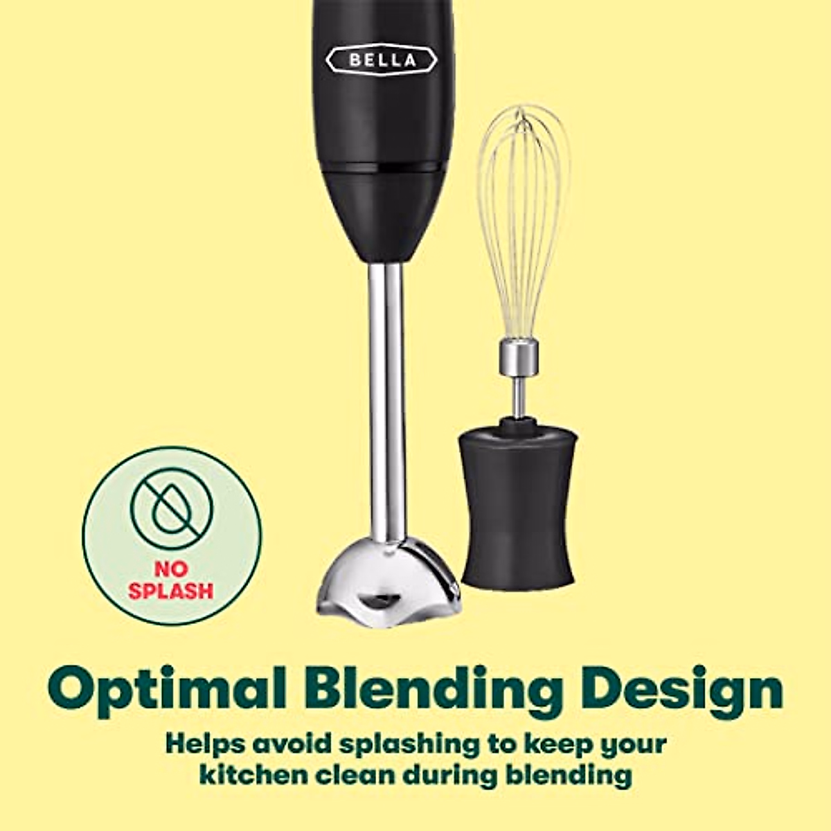 BELLA Immersion Hand Blender, Cordless Portable Mixer with Whisk Attachment - Electric Handheld Juicer, Shakes, Baby Food and Smoothie Maker, Stainless Steel, Black