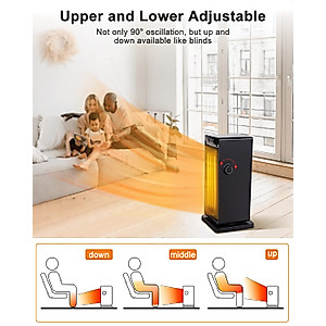 Space Heater, Tower Heater with Oscillation ECO thermostat, 1500W Portable Heater with Fan Only Mode & 24-Hours Timer, Overheat Tip-over Protection, Space heaters for Indoor Bedroom Office Use