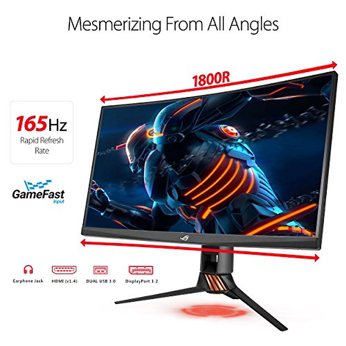 ASUS ROG Swift PG27VQ 27” 1440p 1ms 165Hz DP HDMI G-SYNC Aura Sync Curved Gaming Monitor with Eye Care (Renewed)