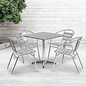 Flash Furniture 27.5'' Square Aluminum Indoor-Outdoor Table Set with 4 Slat Back Chairs
