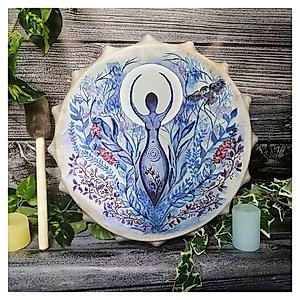 Volpz Goddess Drum Gaia, Tree of Life Siberian Drum Music Spiritual Shaman Drum, Mother Earth Healing Tender Drum, Hand Drum Musical Percussion Instrument