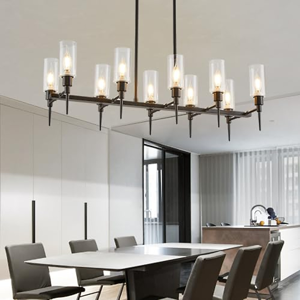 YM YI MI SHU ZI 10 Lights，Farmhouse Rectangular Chandelier，Black Chandeliers for Dining Room，Modern Farmhouse ，Rectangular Dining Room Fixtur，Dining Room Light fixtures Over Table