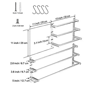 3-Tier Adjustable Ladder Bath Towel Bar 16 to 27.6 Inch, ZUEXT Polish Chrome Stainless Steel Towel Holder Hanger,Wall Mounted Stair Towel Rod for Bathroom Kitchen, Strechable Towel Rail Racks w/Hooks