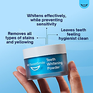 MySweetSmile Teeth Whitening Powder - Dentist-Approved & Enamel-Safe | 6 Month Supply | Tea, Coffee, Wine & Smoking Stain Remover | Non-Sensitive Formula | Peroxide Free | Cool Mint Flavour