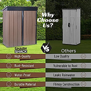 Shark Shack Outdoor Storage Shed | 6x5.3x3 ft Outdoor Shed with 2 Adjustable Shelves | Anti-Rust Steel Garden Shed | Sheds & Outdoor storage clearance for Garden Tools and Lawnmower - Black/Grey