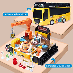 Itcaoseklu Race Track Car Adventure Bus Toys, Tranforming Bus with Sound and Light Simulation Steering Wheel,Vehicle Toy Gift for 3 4 5 6 7 8 Year Old Kids Boys Girls, Yellow