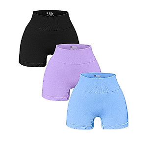 OQQ Women's 3 Piece Yoga Shorts Ribbed Seamless Workout High Waist Athletic Leggings Black Lavender Candyblue