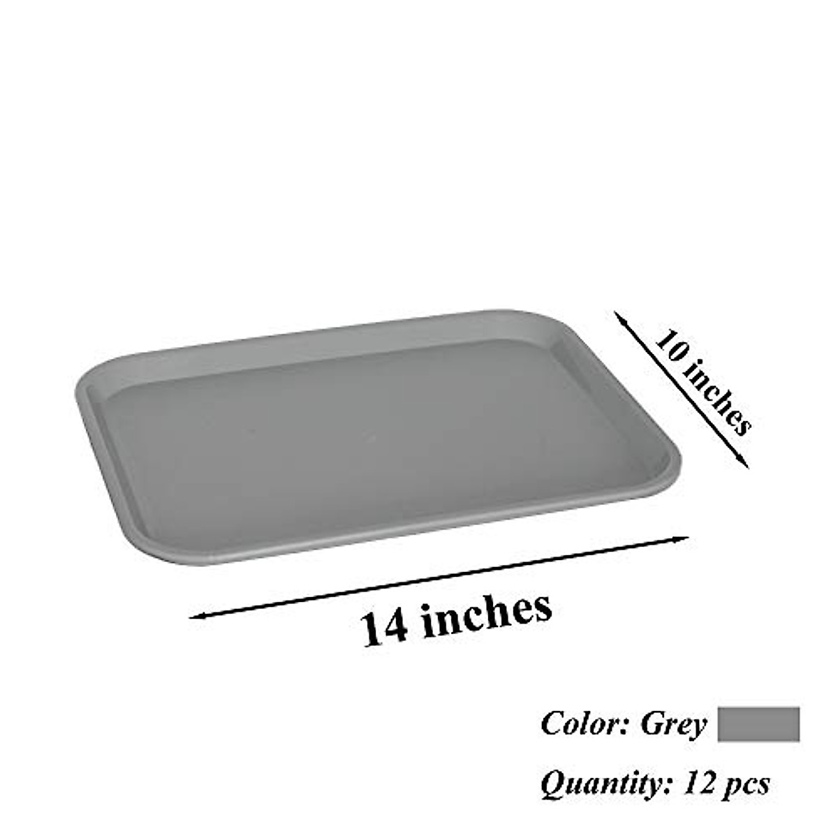Caspian Plastic 1014 inch Fast Food Serving Tray Rectangular Cafeteria Non-Slip Tray,Set of 12 (Grey)