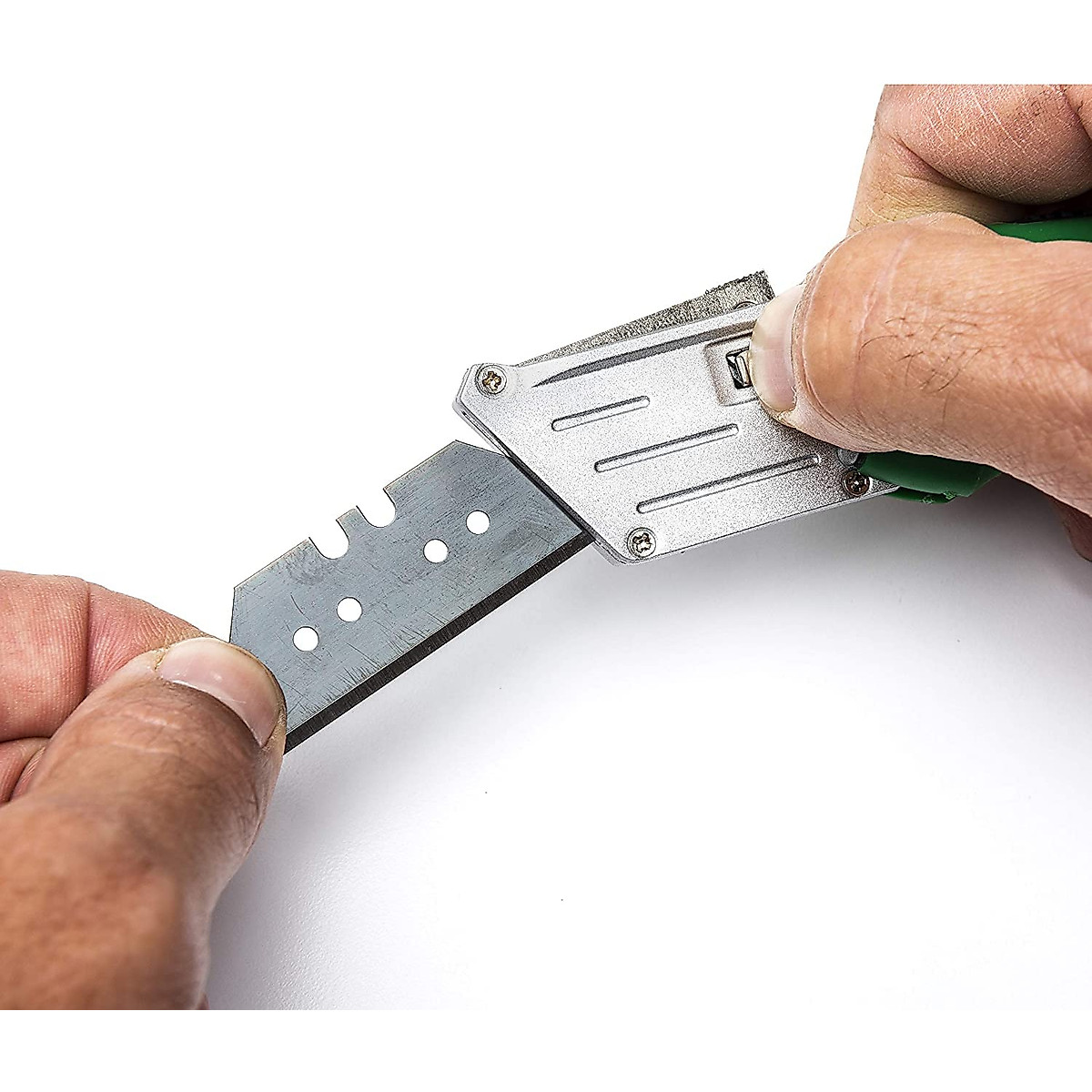 SATA T-Series Folding Utility Knife with Easy-Access Blade Storage in the Body and a Green Dual Material Handle - ST93486