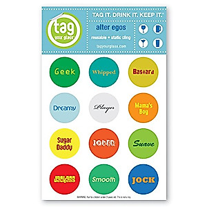 Alter Ego (2-pack) - Champagne, Beer & Wine Glass Charms - Static Cling. Unique, Reusable Wine Charms, Stemless Wine Glass Charms for Birthday, Wedding, Thanksgiving, Christmas Party Accessory