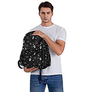 Black Gothic Skull Moon Cat Backpack Casual Sports Bookbag Unisex Travel Laptop Backpacks