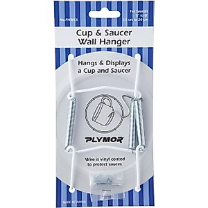 Plymor White Vinyl Finish Wall Mountable Tension Cup & Saucer Hanger, 8" H x 2.75" W x 1" D