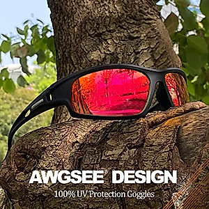 AWGSEE Polarized Sports Sunglasses for Men 100% UV Protection Wrap Around Unbreakable Sun Glasses for Fishing Driving