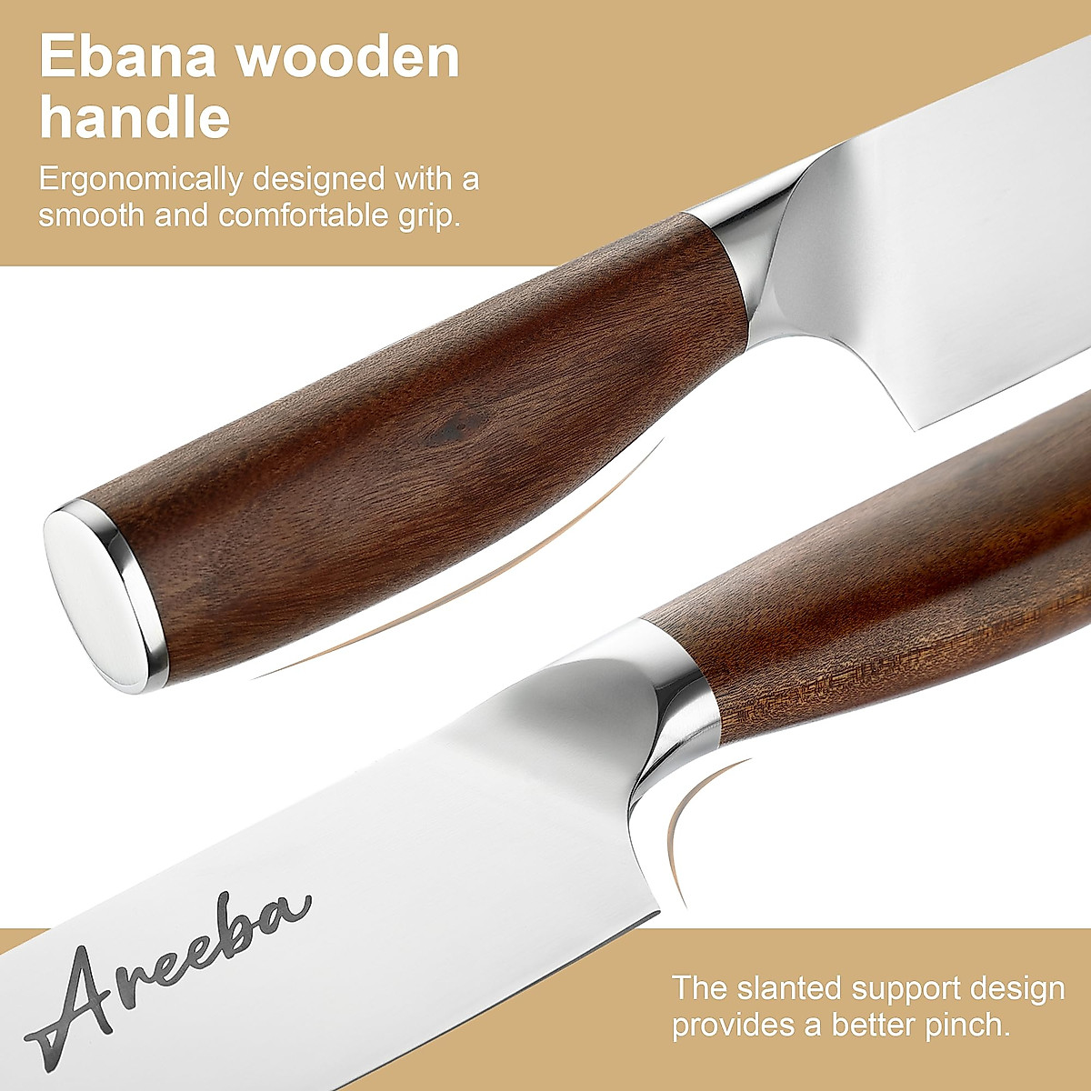 Areeba Chef Knife, Razor Sharp 8 Inch Kitchen Knife with Ebana Wood Handle High Carbon Stainless Steel Professional Cooking Chef's Knives with Gift Box