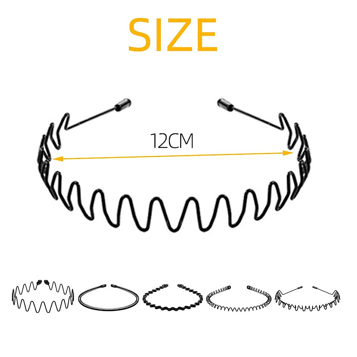 Hair Hoop,6Pcs Unisex Wavy Headband Metal Hair Hoop Multi-style Wave Spring Headband Wavy Comb Hair Band Accessories for Men and Women Black