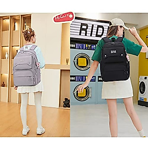 Solid Color School-Bags Black Backpacks for Teens Girls, Multi-pocket Elementary Girls Bookbags,Lightweight Casual Daypack