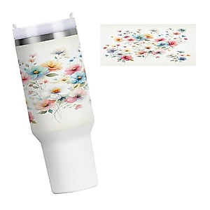 Jihqo Watercolor Cute Flowers 40 oz Stainless Steel Vacuum Insulated Tumbler with Handle and Straw Lid Reusable Leakproof Water Bottle Double Wall Travel Mug Coffee Cup, Cupholder Friendly