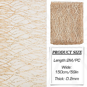 MAYJOYDIY 2Yards Gold Wavy Sequin Fabric 59inch Width Glitter Embroidered Tulle Fabric Polyester Mesh Gilded Lace Fabric for Wedding Reception, Prom, Tables, Party Costume Decoration
