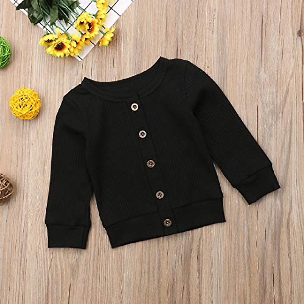 Seyurigaoka Newborn Baby Boys Girls Knit Cardigan Sweater, Infant Button-Down Cotton Sweater, Unisex Baby Clothes (Black, 3-6 Months)