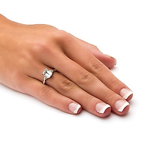 PalmBeach Jewelry 18K Gold-Plated or Platinum-Plated Sterling Silver Emerald Cut Genuine Aquamarine Ring Size 9