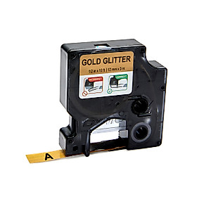 DYMO COLORPOP Authentic Label Maker Tape, 1/2" W x 10' L, Black Print on Gold Glitter, D1 Standard