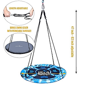 Royal Oak Saucer Tree Swing,Giant 40 Inches with Carabiners and Flags, Heavy duty 1680D Oxford Fabric,700 lb Weight Capacity, Steel Frame,Waterproof, Easy Install Step by Step Instructions (Camo Blue)