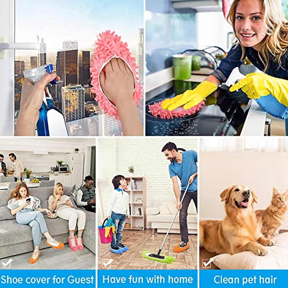 IUMÉ 5-Pairs Mop Slippers Shoes for Floor Cleaning, 10 Pcs Microfiber Shoes Cover Reusable Dust Mops for Women Washable, Mop Socks for Foot Dust Hair Cleaners Sweeping House Office Bathroom Kitchen