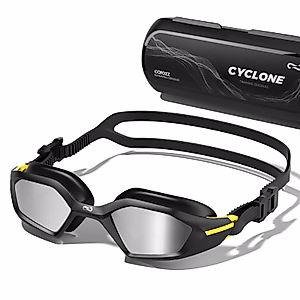 COPOZZ Men's Swim Goggles, Swimming Goggles Anti-fog No Leaking UV Protection for Adult men-Black(Mirrored)