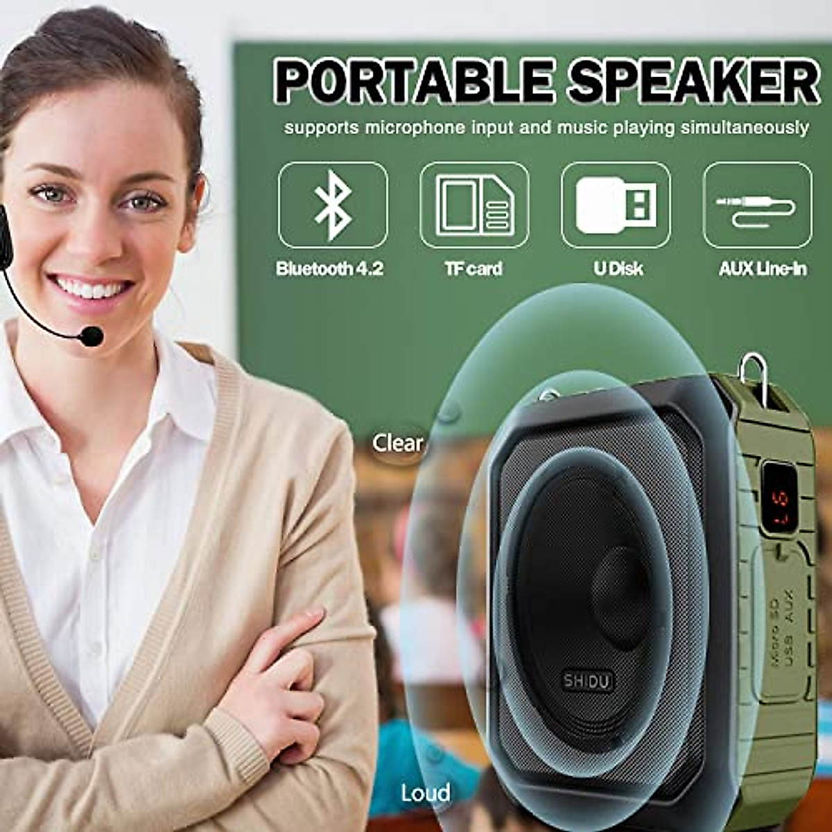 HW HAOWORKS 18W Wireless Bluetooth Waterproof Voice Amplifier Portable Headset Microphone with Speaker Small Personal Microphone for Teachers, Outdoors