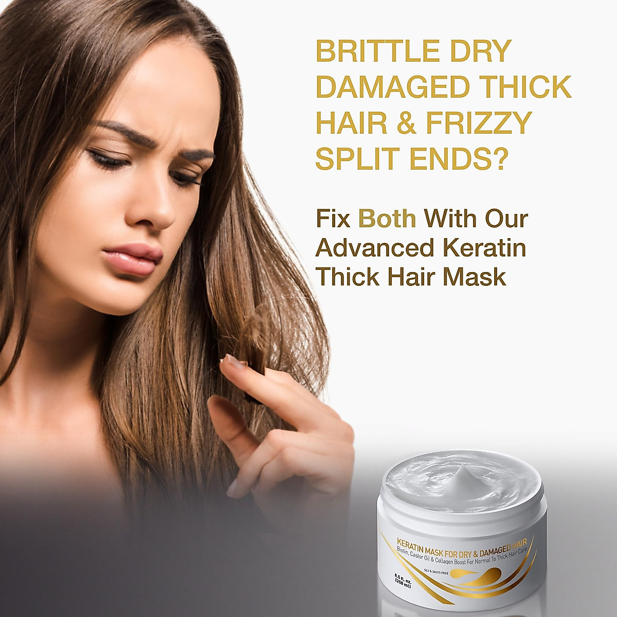 Vitamins Keratin Hair Mask Deep Conditioner - Biotin Protein with Castor Oil Conditioning Repair Treatment for Thick Dry Damaged or Color Treated Curly Wavy and Straight Coarse Hair