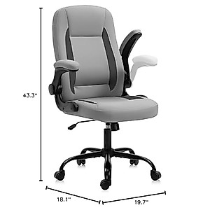 SEATZONE High Back Computer Office Desk Chair with Flip up Arms and Wheels Leather Swivel Comfy Modern Chair for Teens Adults, Gray