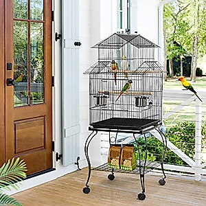 Topeakmart 55'' Triple Roof Top Large Medium Parrot Bird Cage for Cockatiel Conure Green Cheek Parakeet Caique with Removable Stand
