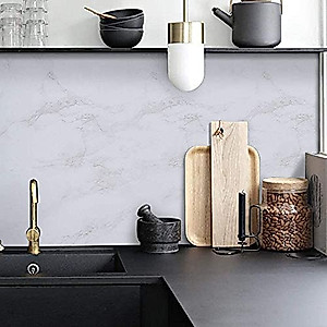 Marble Contact Paper 15.8" x197" Grey/White Wallpaper Marble Peel and Stick Countertops for Kitchen Waterproof Vinyl Self Adhesive Wallpaper Bathroom Cabinet Furniture Desk UpgradeThicker