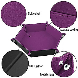 SIQUK Double Sided Dice Tray, Folding Hexagon PU Leather and Velvet Dice Holder for Dungeons and Dragons RPG Dice Gaming D&D and Other Table Games, Dark Violet