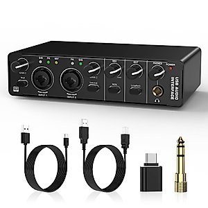 Audio Interface, RHM 2 In 2 Out USB Audio Interface with 48V Phantom Power for Recording, Professional Audio Mixer & Mic Preamplifier XLR/TSR/TS Ports for Guitarist, Vocalist, Podcaster or Producer
