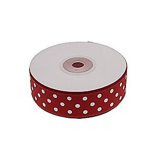 ATRibbons 25 Yards 1 Inch Wide Dot Printed Grosgrain Ribbons,Color Grosgrain Ribbons with White Dots for Hair Bows Gift Wrapping and Craft (Red)