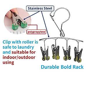 CHERRY GLOBAL Quick Release Arc Stainless Steel Laundry Drying Rack with 12 Clips,Swivel Hook Wind-Proof Clothes Hanger Rack for Sock, Bras, Underwear, Laundry Accessories